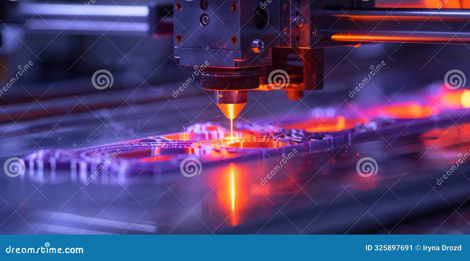 Laser Cutting Machine Working on a Reflective Surface with Glowing ...