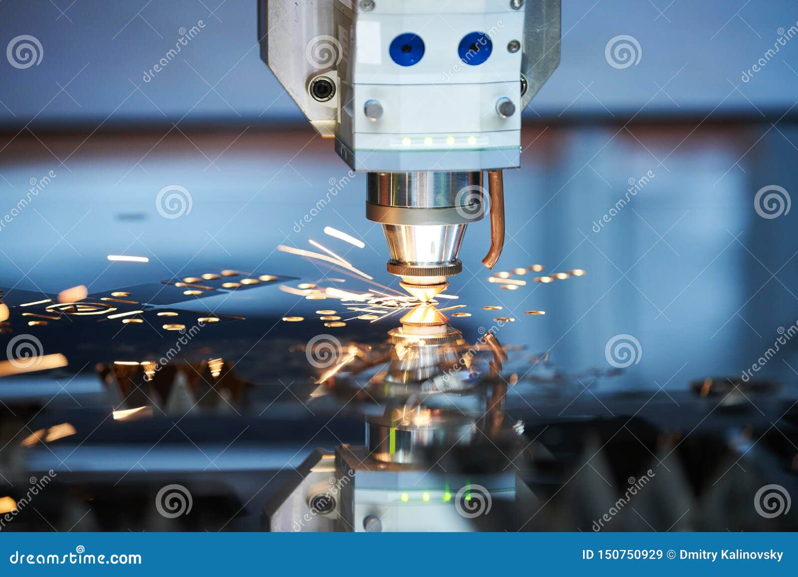 Laser Cutting. Metal Machining with Sparks on CNC Laser Engraving ...