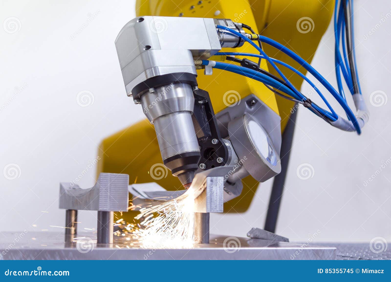 Laser Cutting of Metal on Robotic Arm Stock Image - Image of printing ...