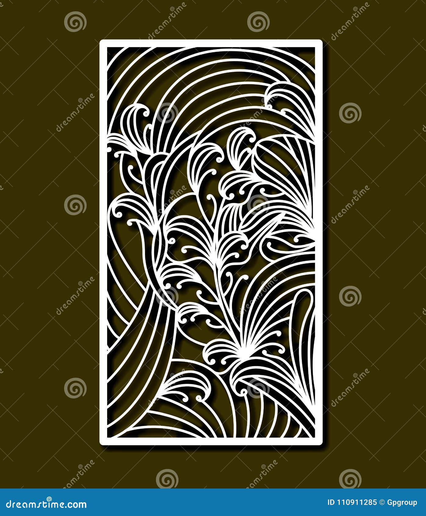 Laser Cutting Rectangular Frame with Floral Design in Olive Color ...