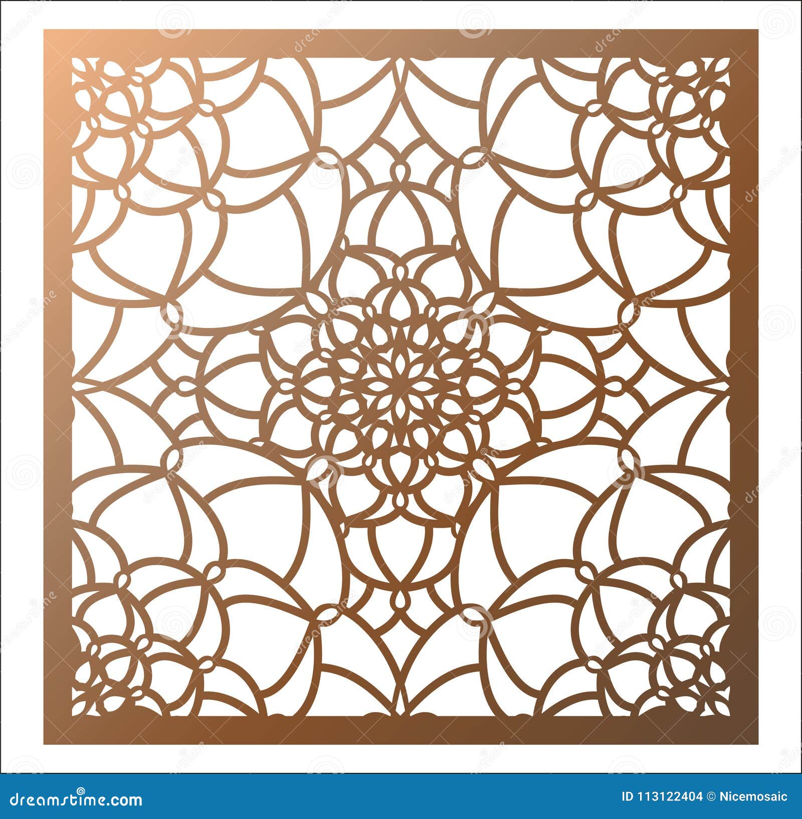 Laser Cutting Square Panel. Openwork Floral Pattern with Mandala Stock ...