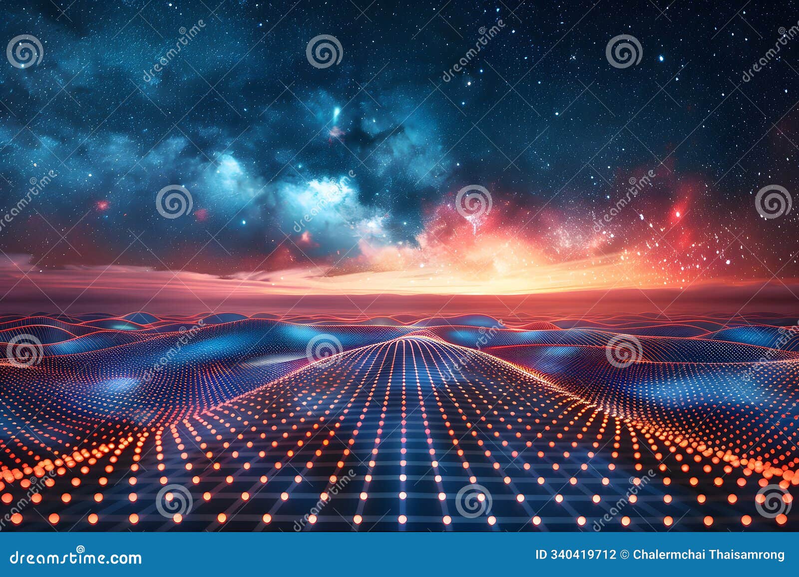 Laser Grid Landscape Stretching into Infinity Under, Digital Landscape ...