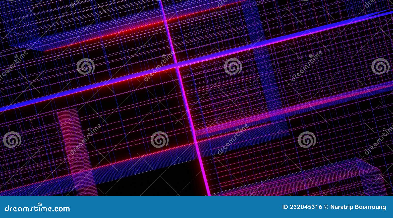 Laser Grid Purple Glow Red and Blue 3d Illustration Stock Illustration ...