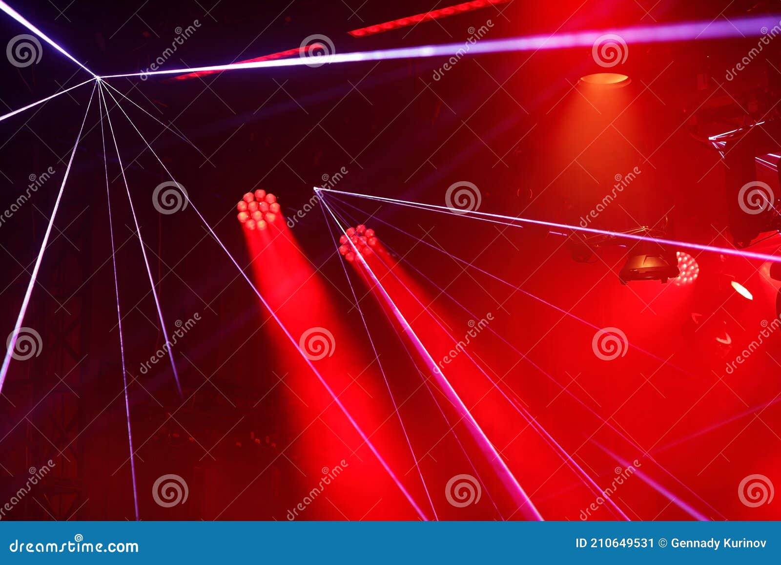 Laser and LED Stage Lighting Fixtures at the Show Stock Image - Image ...