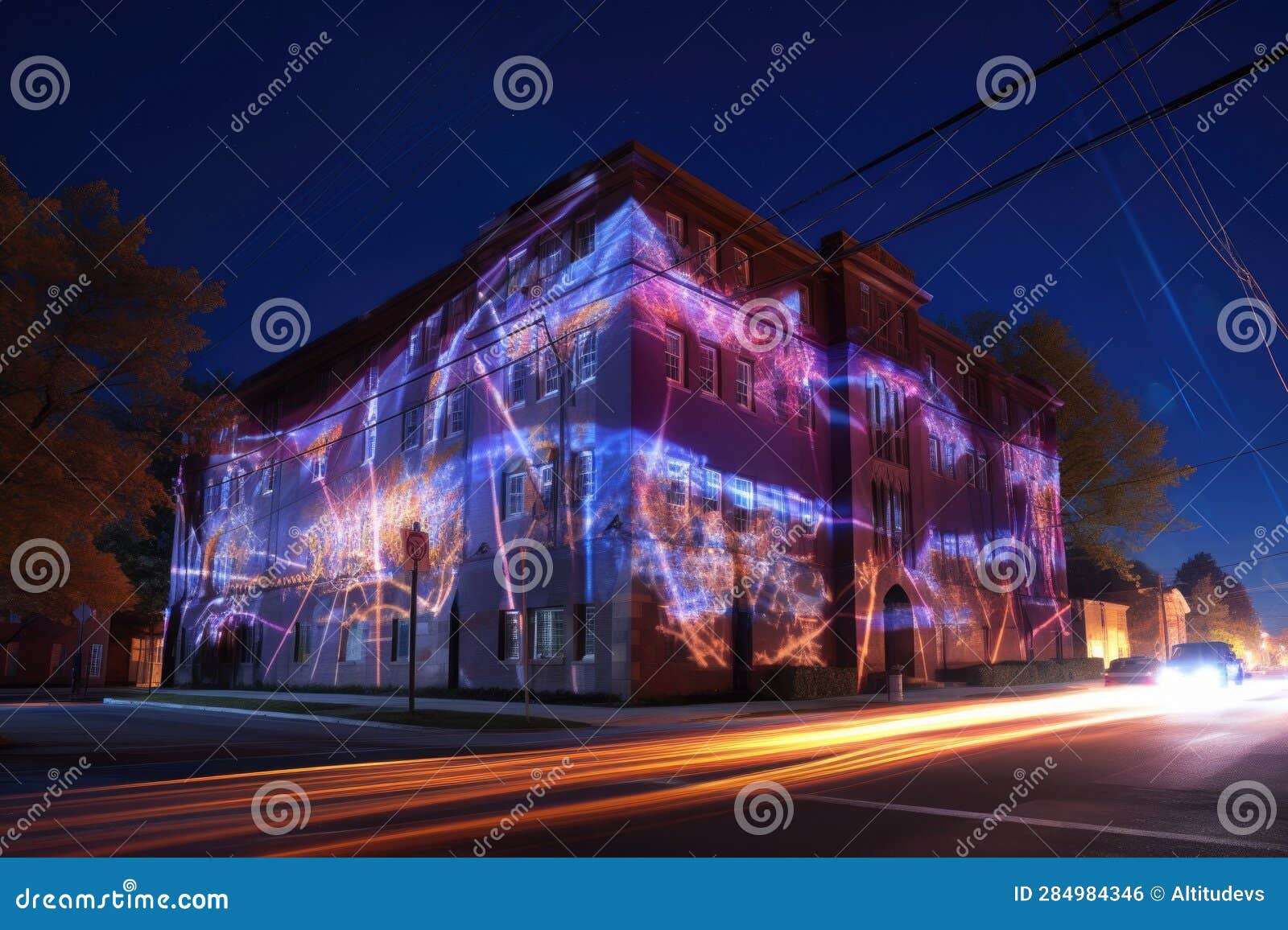 Laser Light Projections on a Building Facade Stock Illustration ...