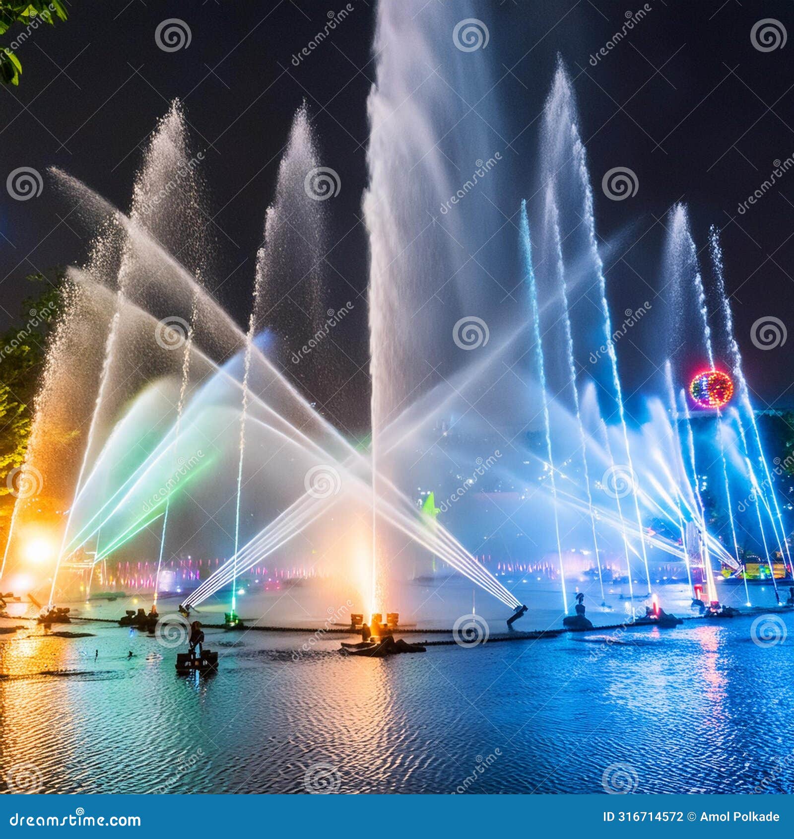 Laser Light Show with the Fountain Stock Photo - Image of scenic, light ...