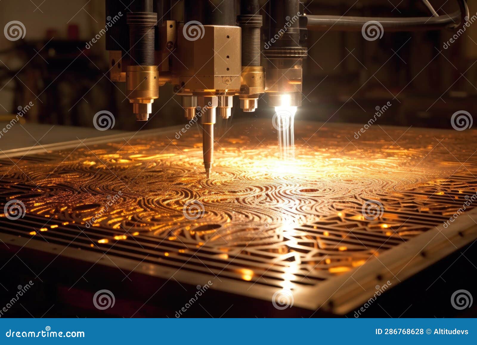 Laser Machine Shaping a Metal Sheet Stock Illustration - Illustration ...