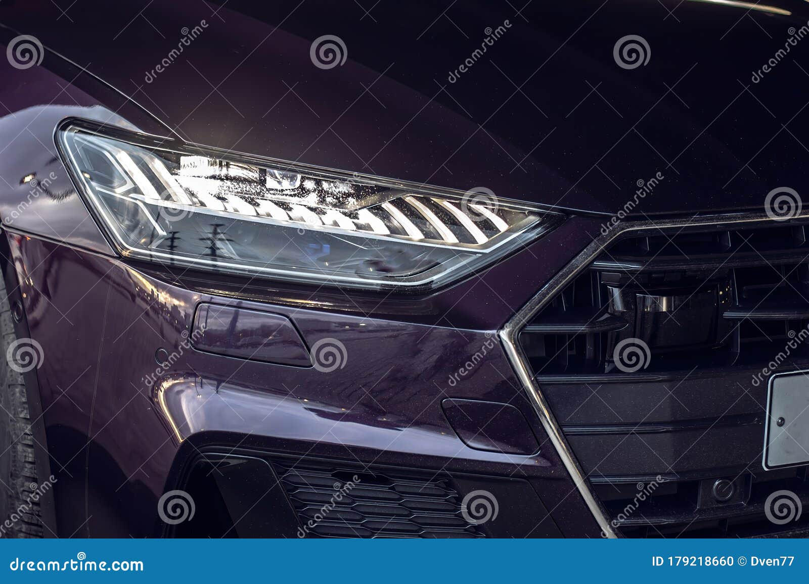 Laser and Matrix Headlights of a Premium Car. Close-up Stock Photo ...