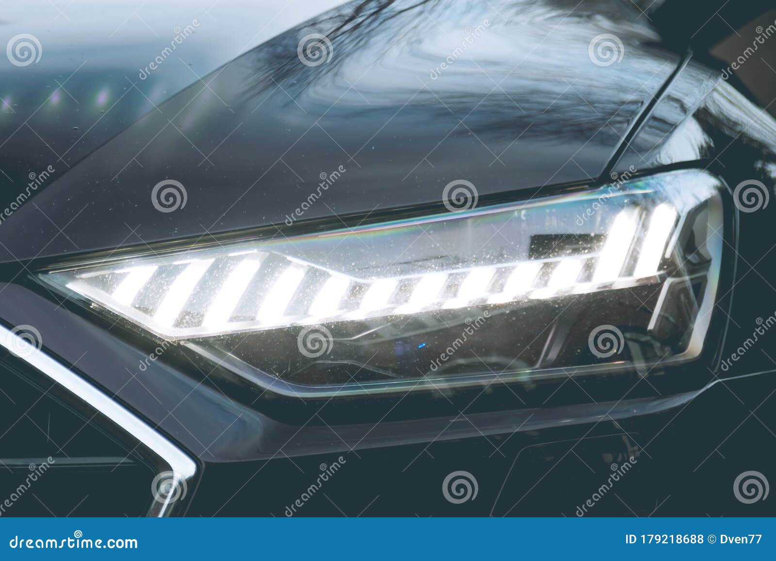 Laser and Matrix Headlights of a Premium Car. Close-up Stock Photo ...
