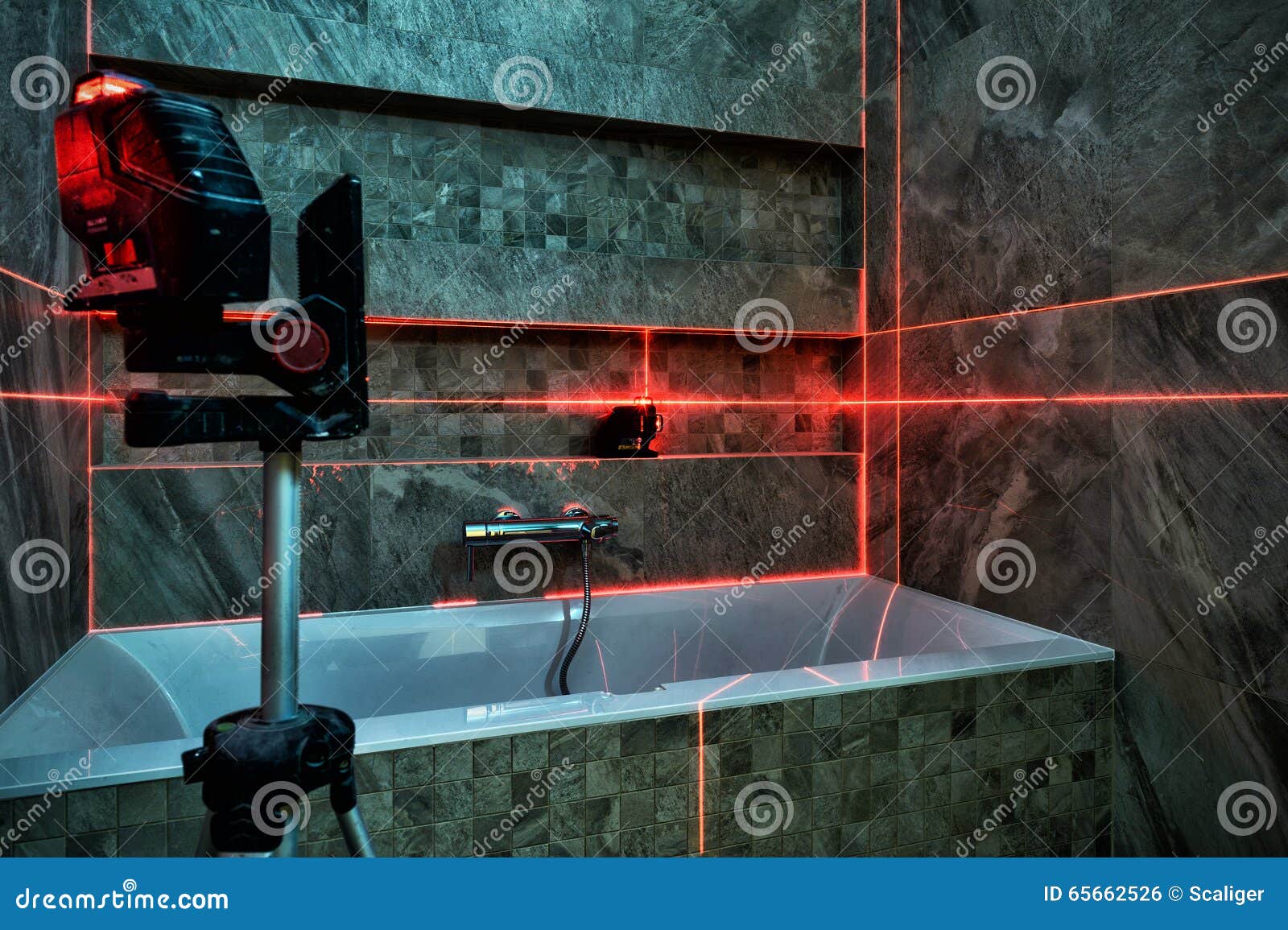 Laser Measurement during Renovation Stock Photo - Image of tile ...