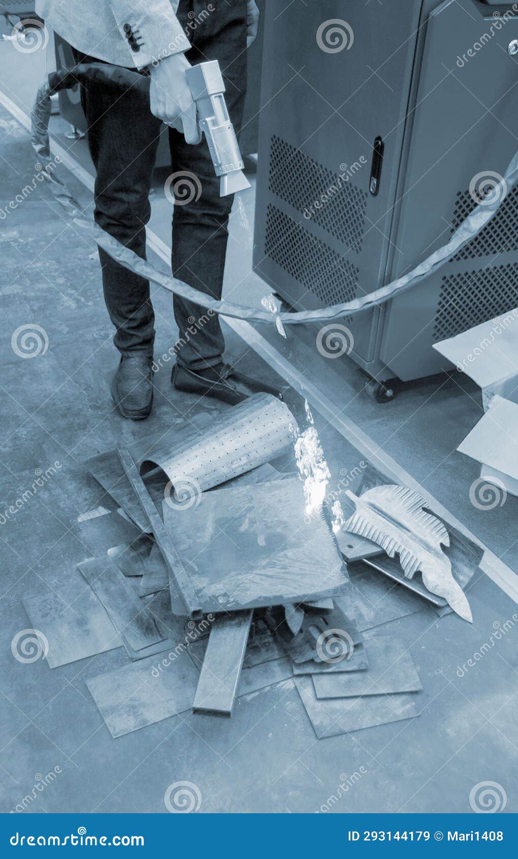 Laser Metal Cleaning. Man Using Laser Metal Cleaning Machine Clean ...