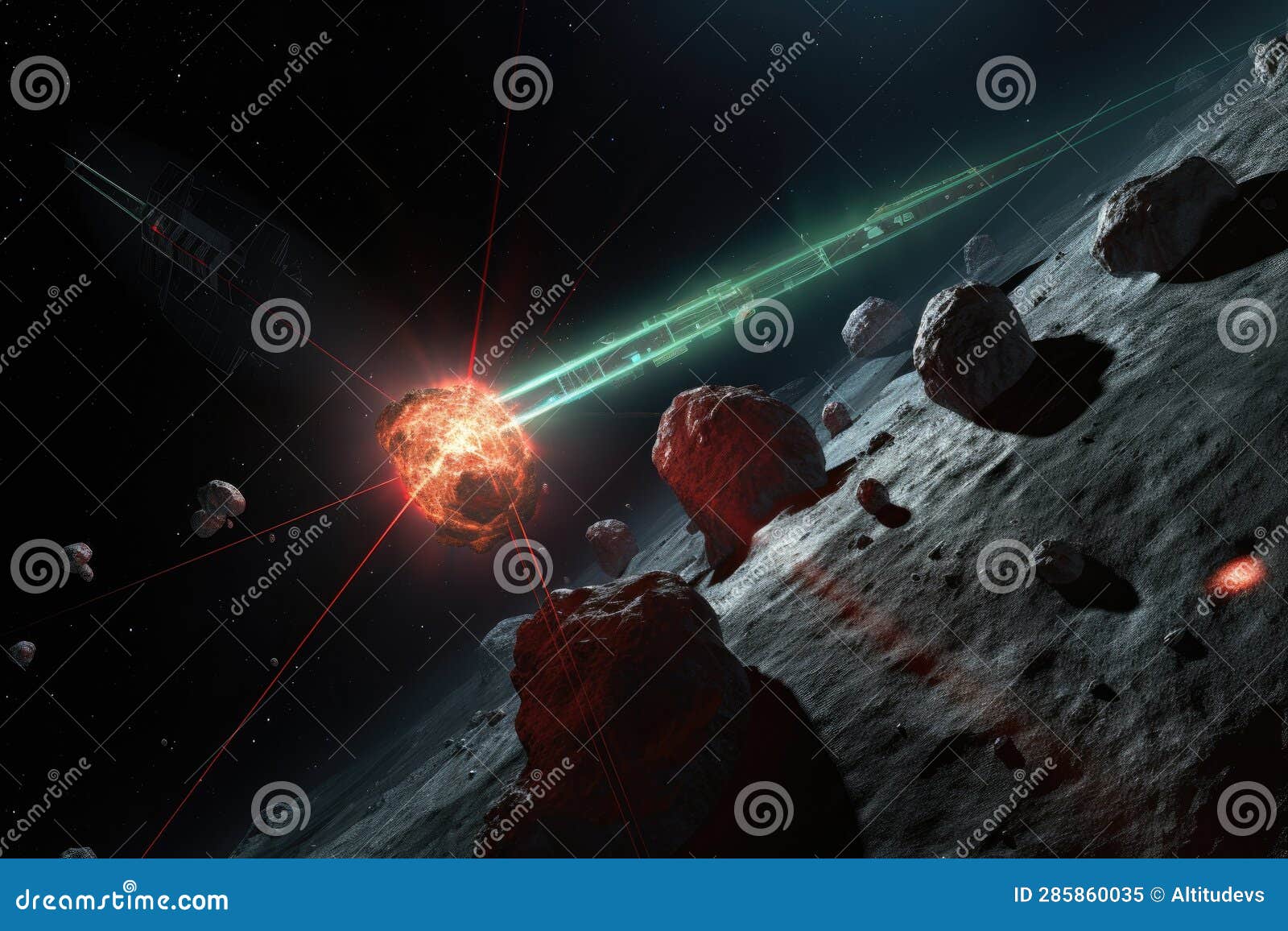 Laser Mining Technology Targeting an Asteroid Stock Image - Image of ...
