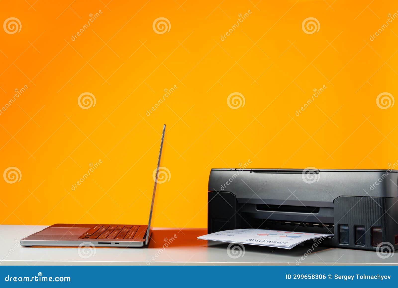 Laser Printer on Desk Against Yellow Background. Stock Photo - Image of ...