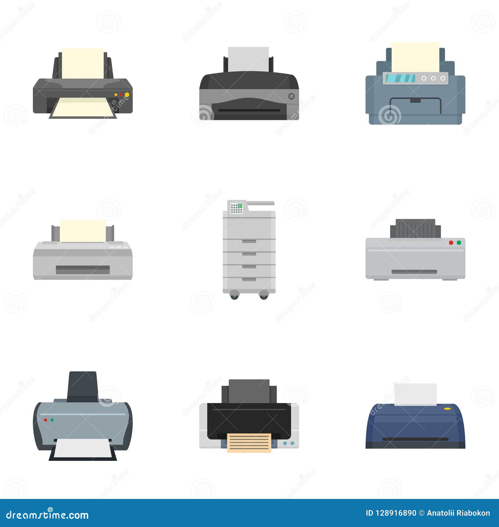 Laser Printer Icon Set, Flat Style Stock Vector - Illustration of mini ...