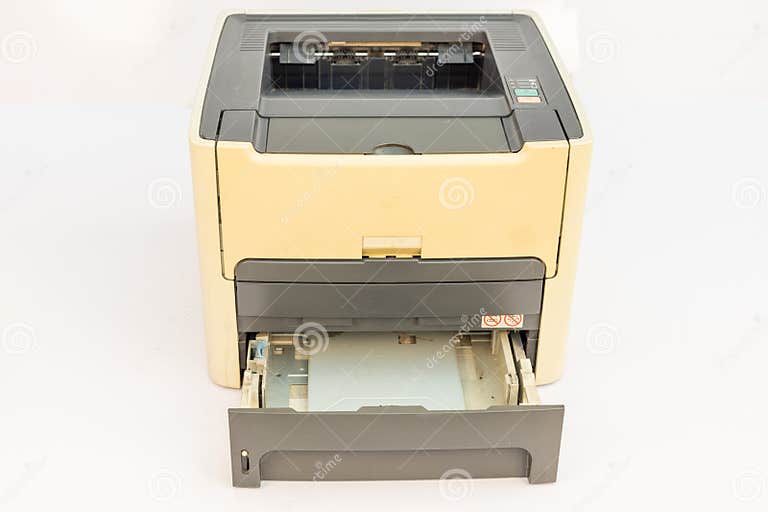 Laser Printer with Open, Empty Paper Tray on White Background.. Stock ...