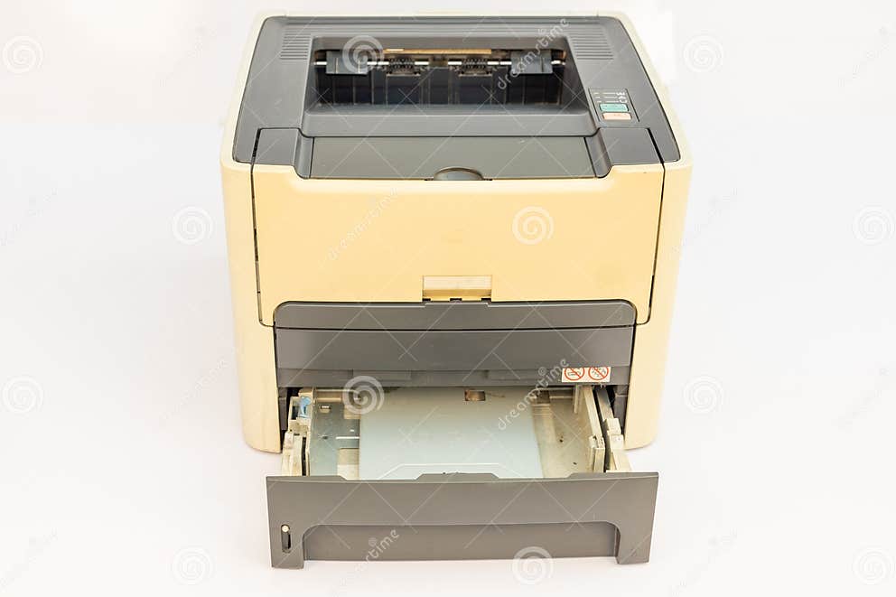 Laser Printer with Open, Empty Paper Tray on White Background.. Stock ...