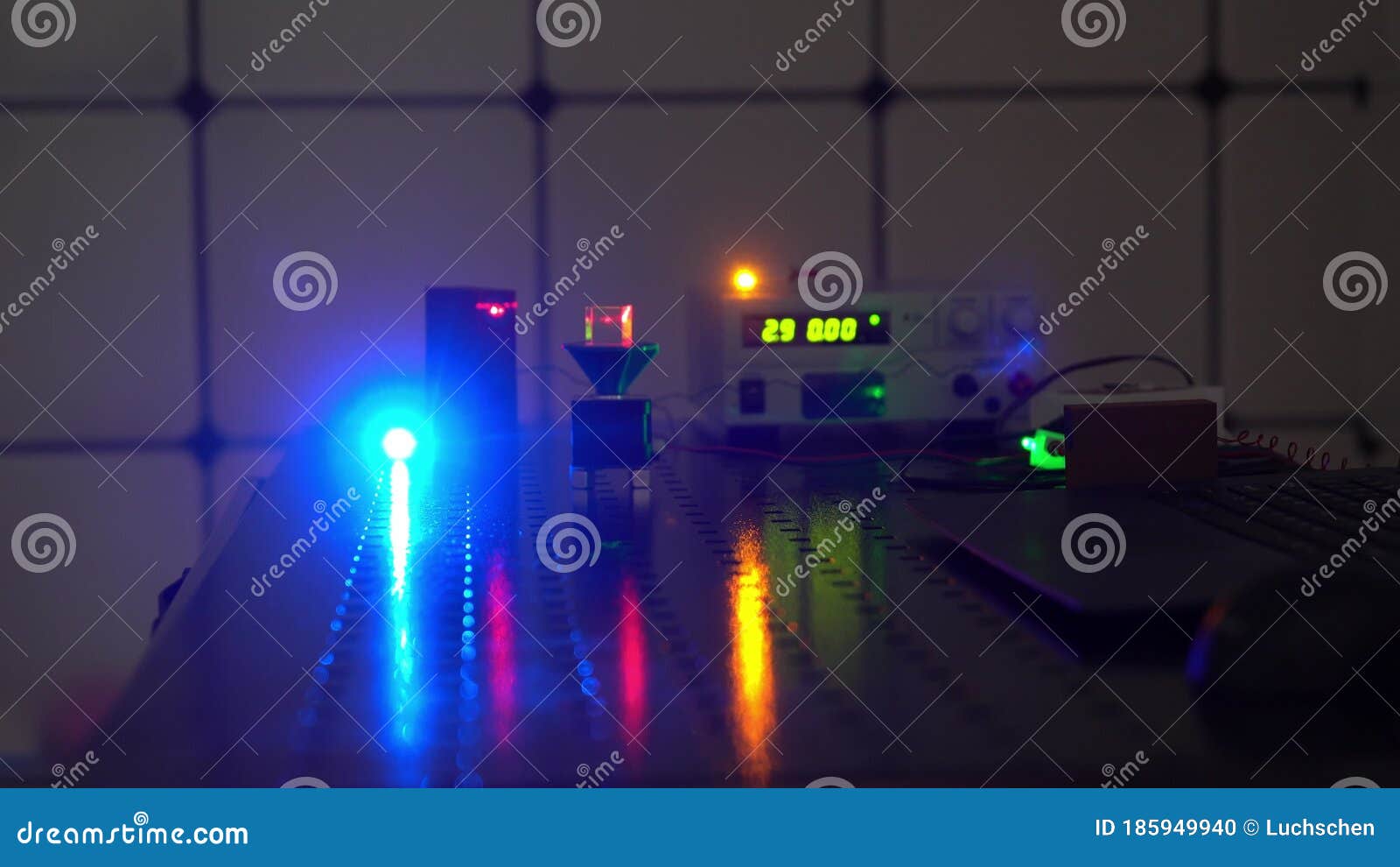 Laser in a Quantum Optics Lab. Semiconductor Laser on Optical Table in ...