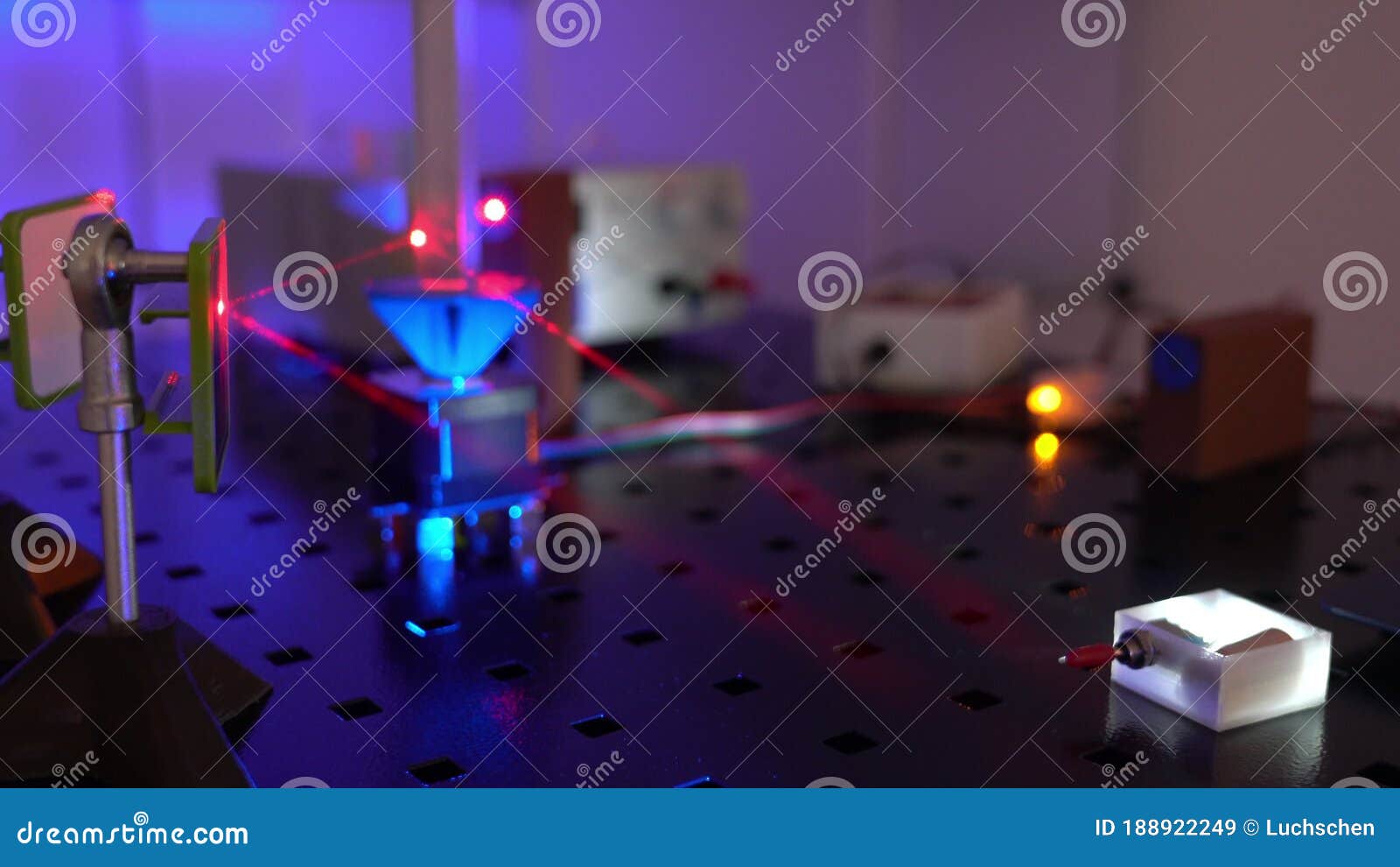 Laser in a Quantum Optics Lab. Semiconductor Laser on Optical Table in ...