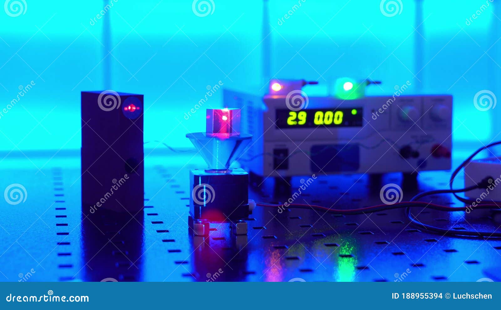 Laser in a Quantum Optics Lab. Semiconductor Laser on Optical Table in ...