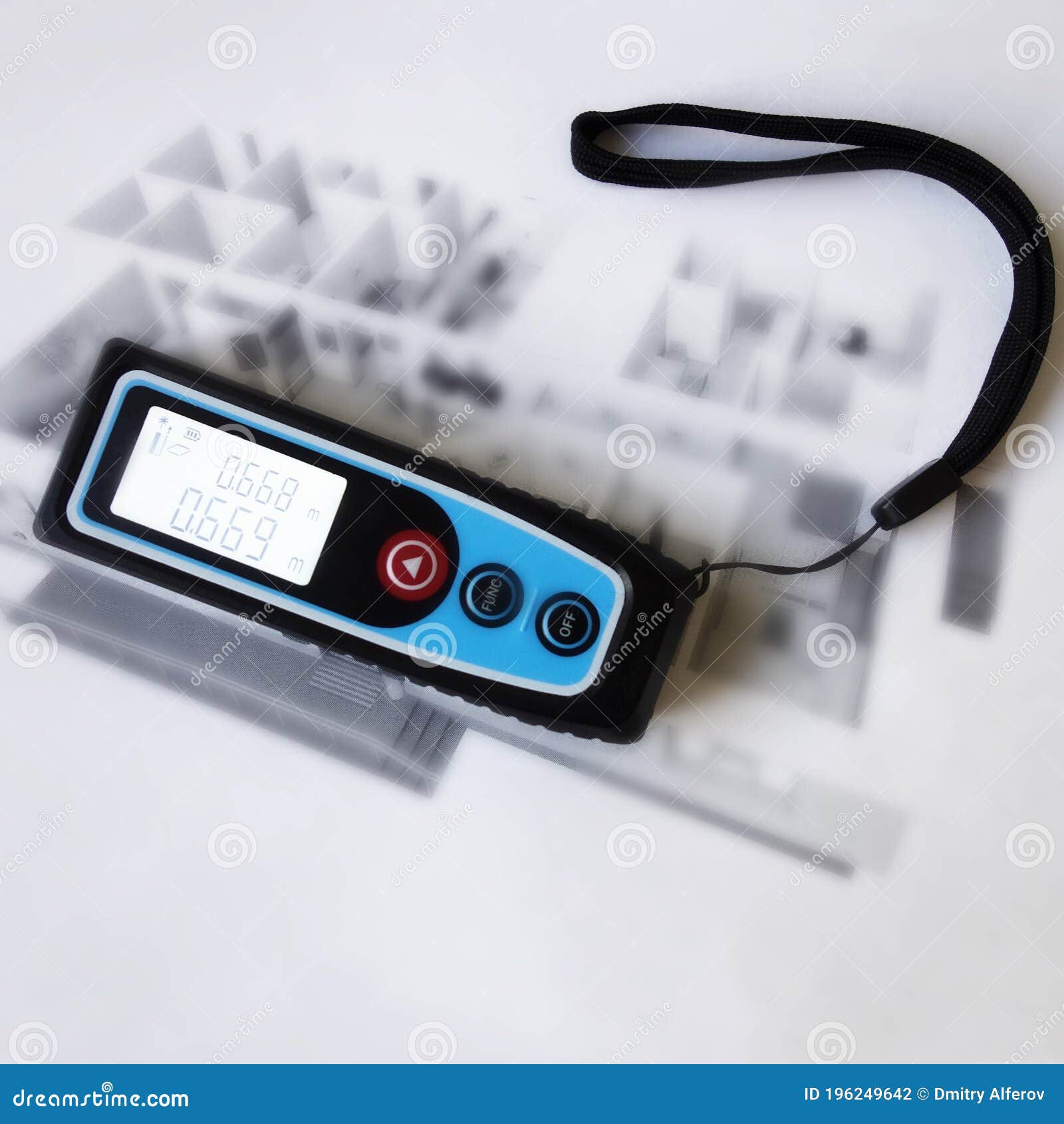 Laser Ruler on the Table with Drawings and Layout of the Apartment ...