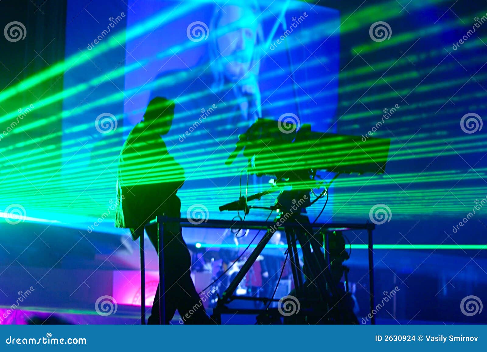 Laser Show Nightlife Club Stage With Party People Crowd. Entertainment ...