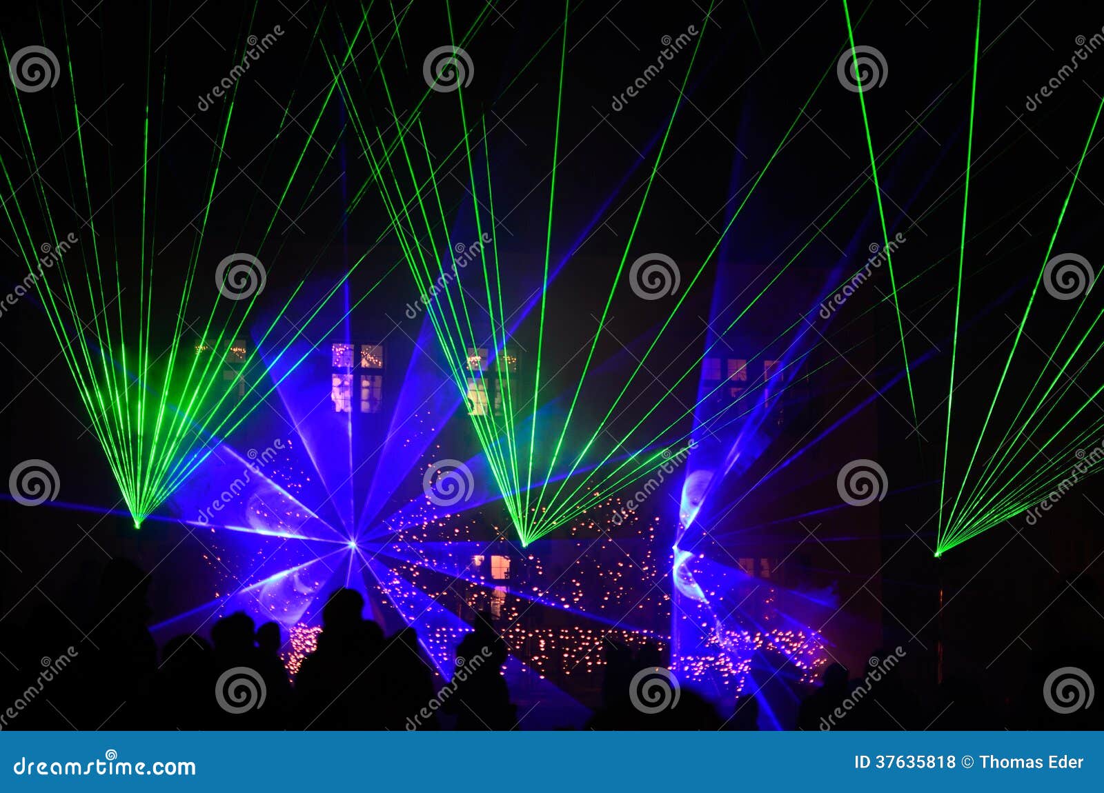 Laser Show with Blue Green Glow Stock Photo - Image of equipment ...