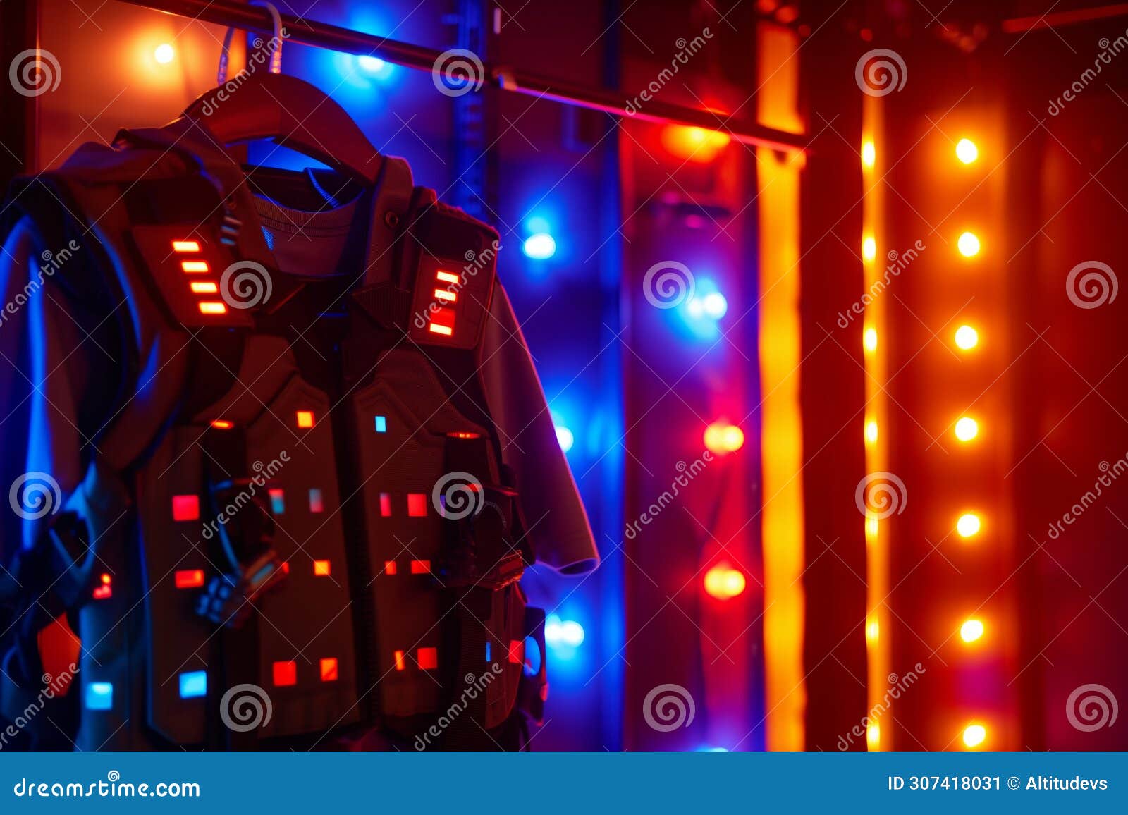 Laser Tag Vest Hanging on a Rack with Glowing Lights Stock Image ...
