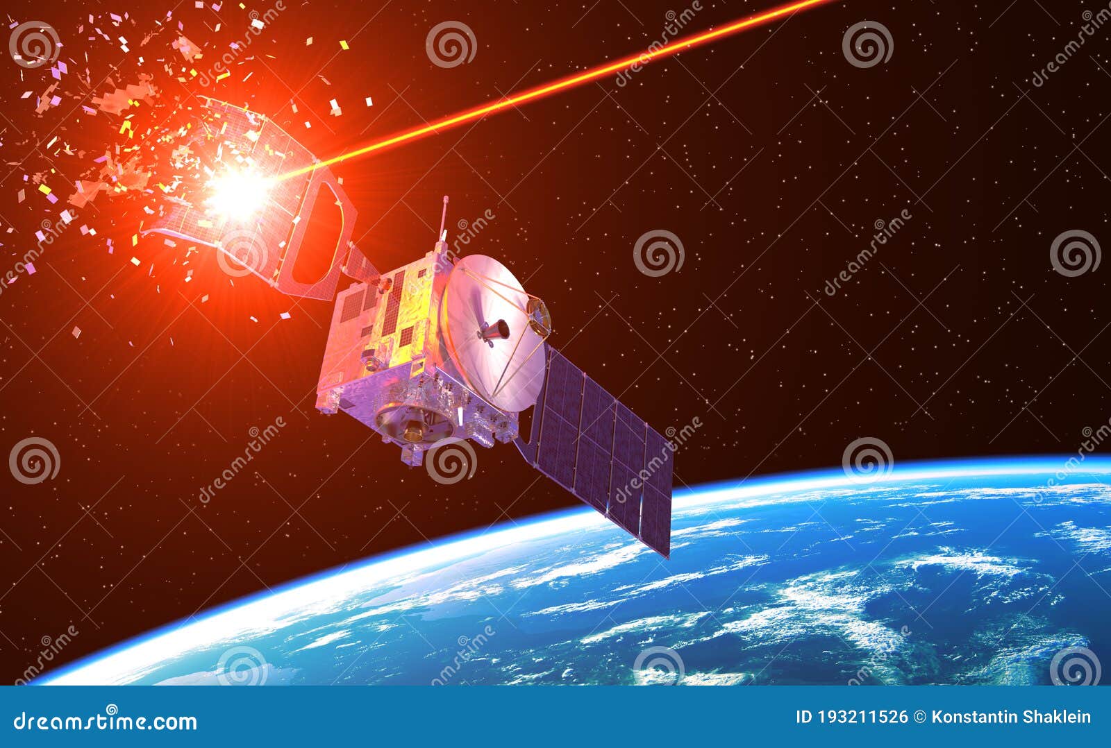 Laser Weapon Destroys Satellite in Outer Space Stock Illustration ...