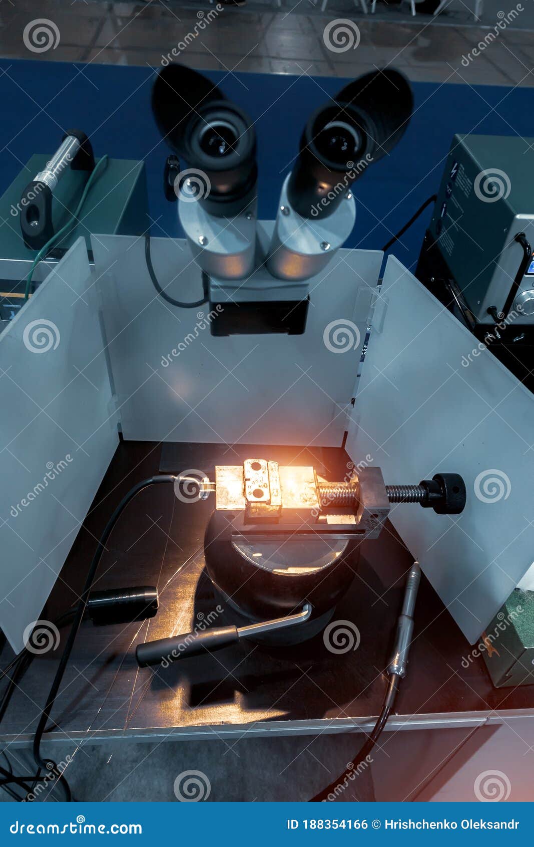 Laser Welding of Small Parts Using a Microscope Stock Photo - Image of ...
