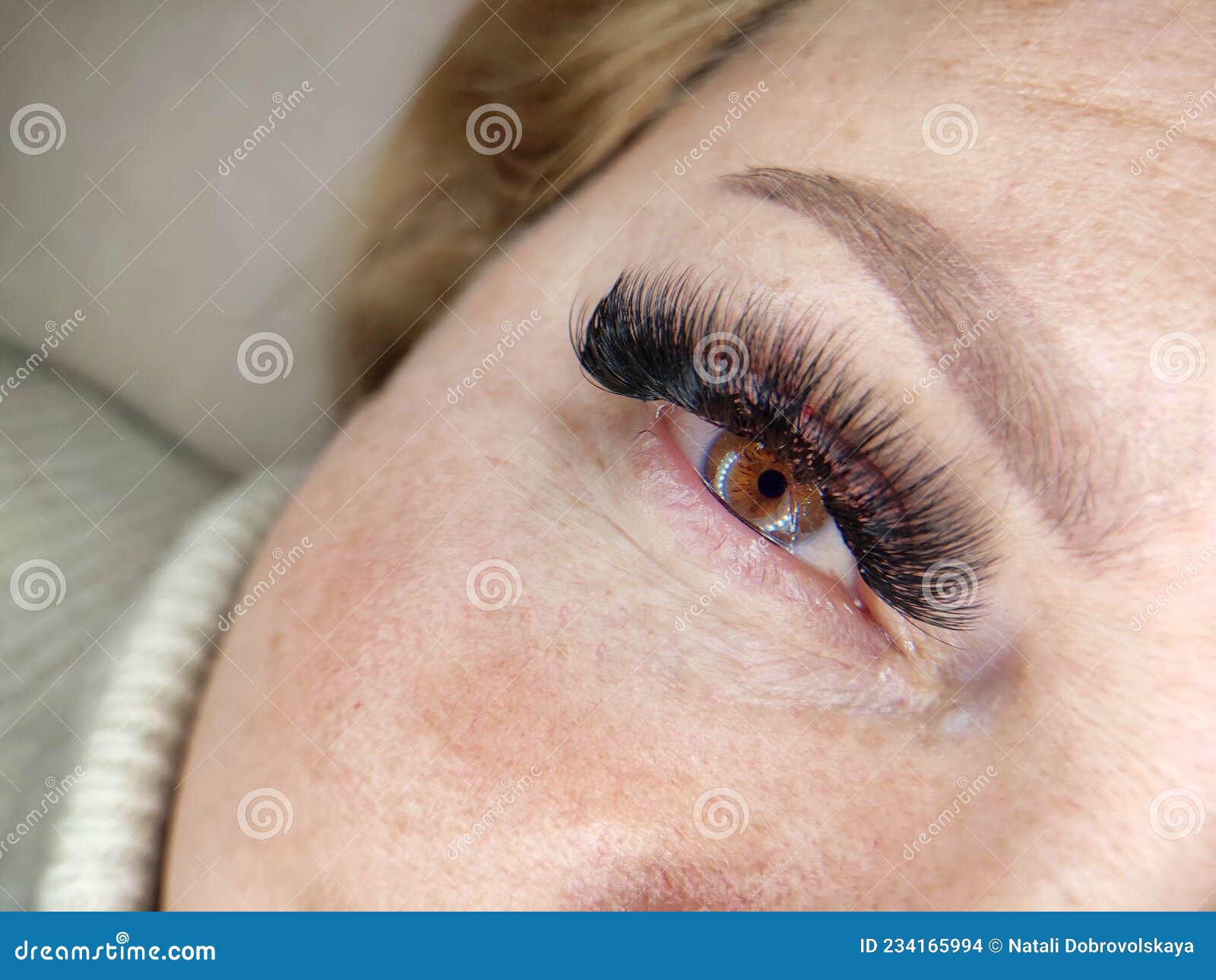 Lash Extensions in Beauty Salon Macro Eye Stock Photo - Image of cheek ...