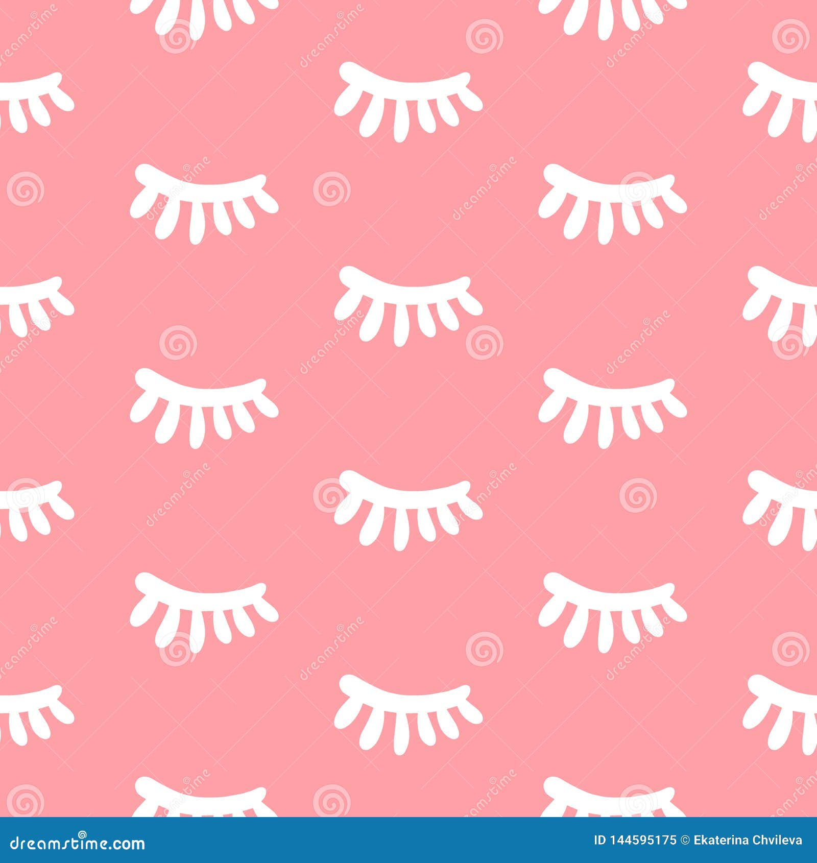 Lashes Hand Drawn Seamless Pattern White and Pink Stock Illustration ...