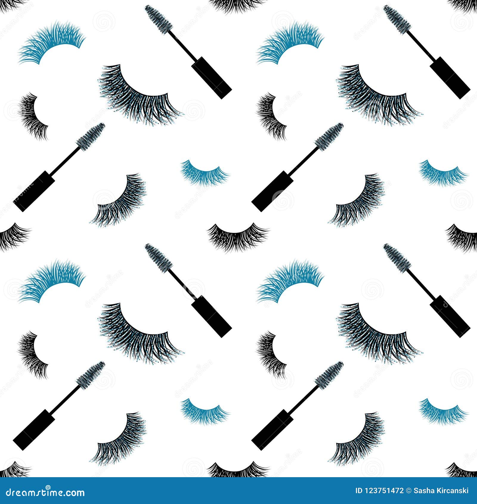 Lashes and Mascara Seamless Vector Pattern with Glitter Effect Stock ...
