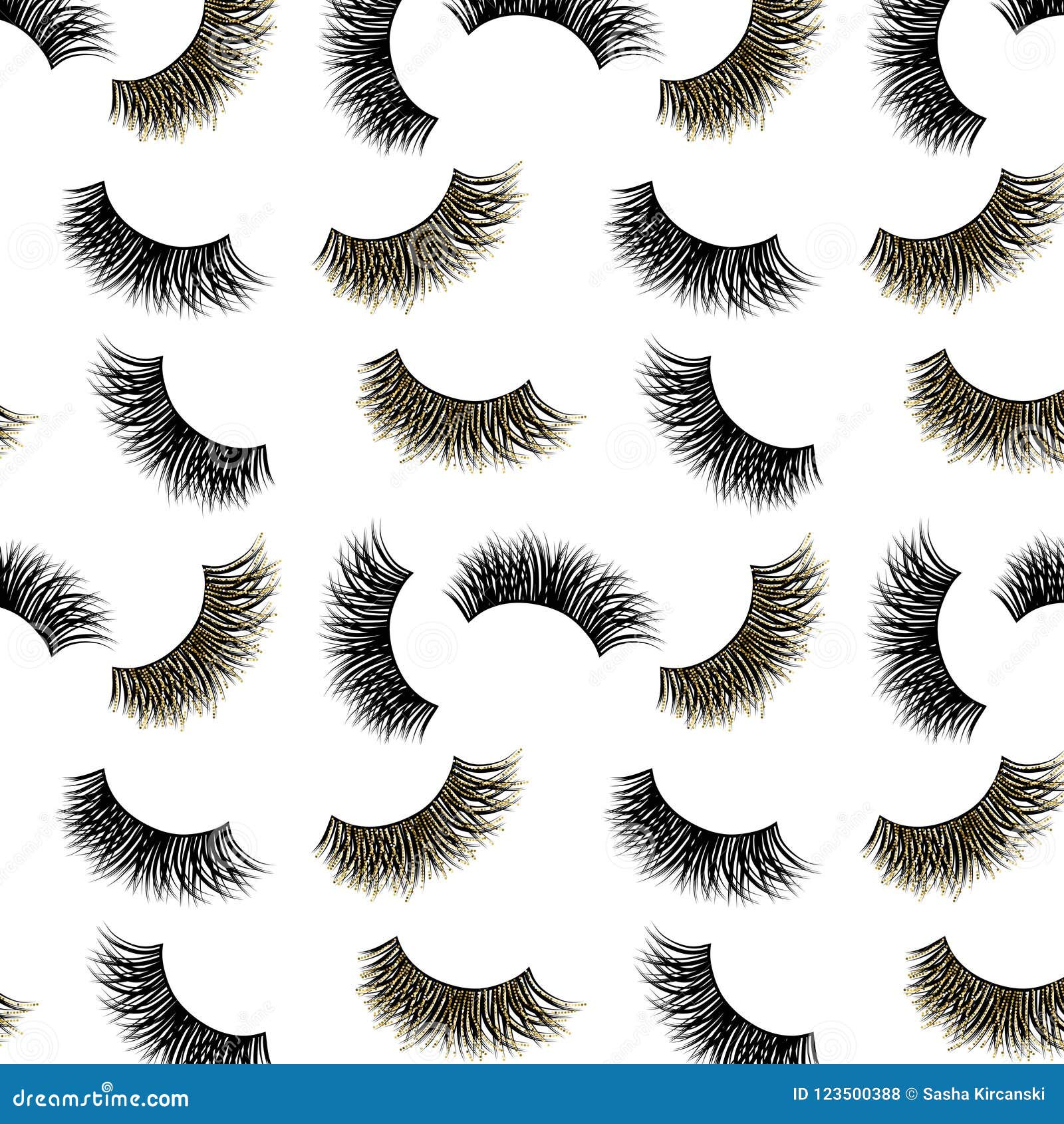 Lashes Vector Pattern with Gold Glitter Effect Stock Vector ...