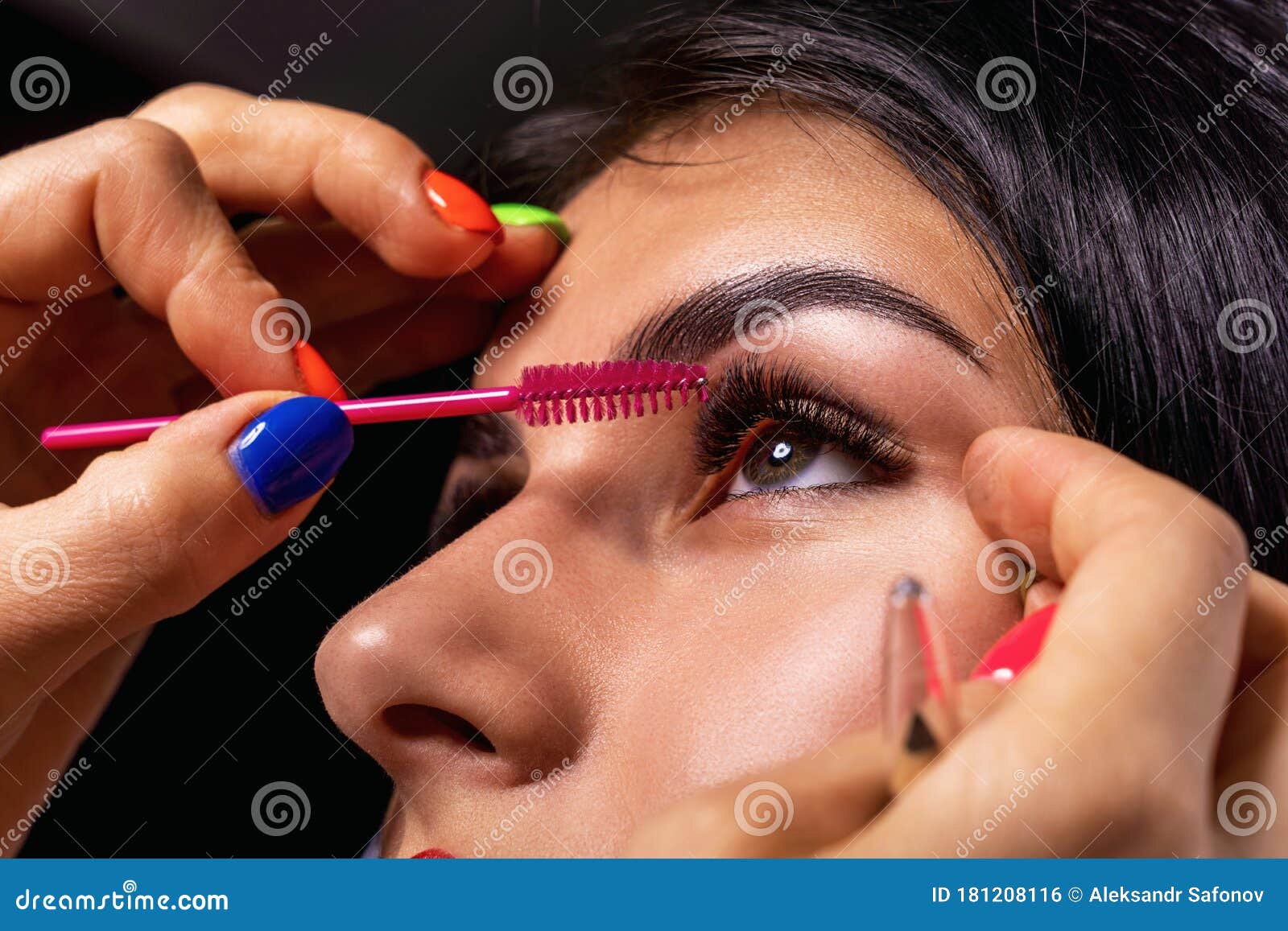 Lashmaker Separates the Lashes with a Brush Stock Photo - Image of ...