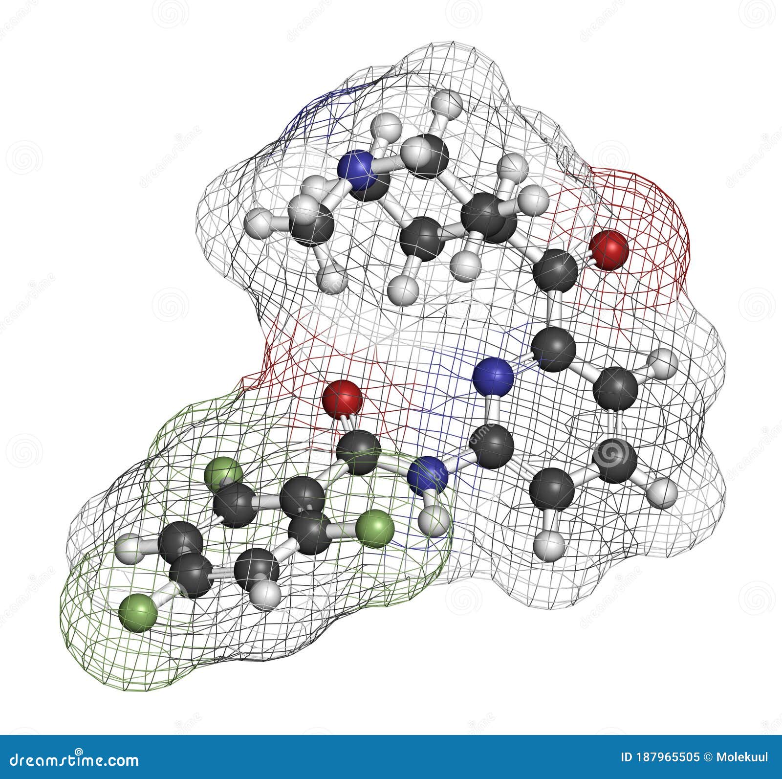Lasmiditan Migraine Drug Molecule. 3D Rendering. Atoms are Represented ...