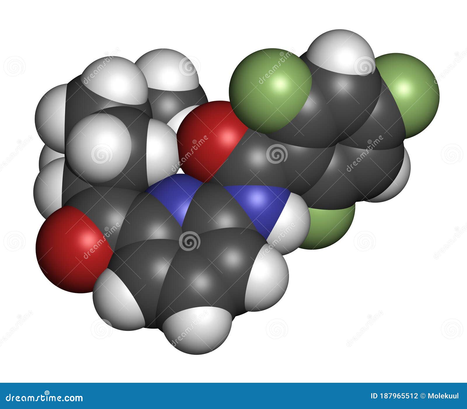 Lasmiditan Migraine Drug Molecule. 3D Rendering. Atoms are Represented ...