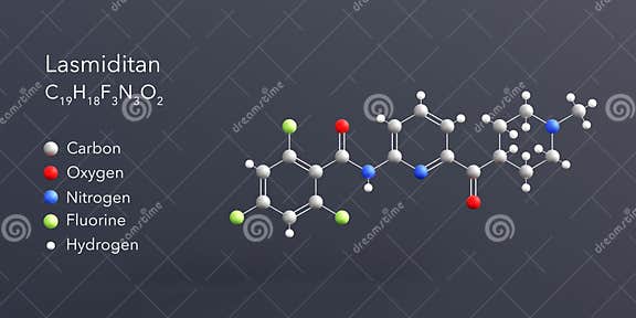 Lasmiditan Molecule 3d Rendering, Flat Molecular Structure with ...