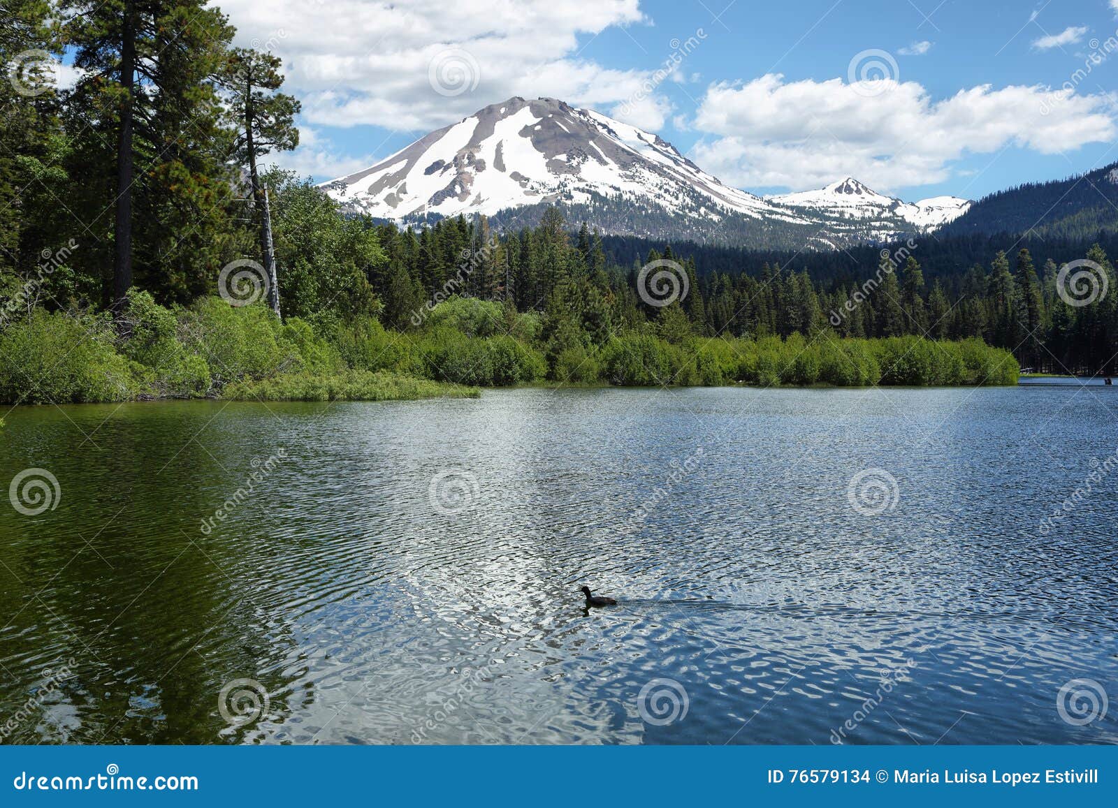 Lassen Peak And Manzanita Lake At Lassen Volcanic National Park Stock
