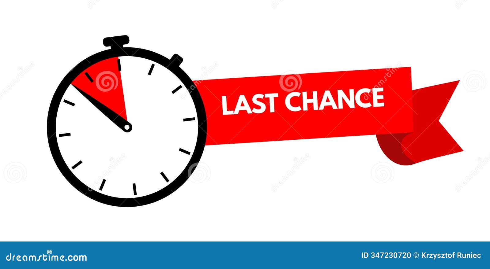 Last Chance Clock with Red Ribbon, Stopwatch Stock Vector ...