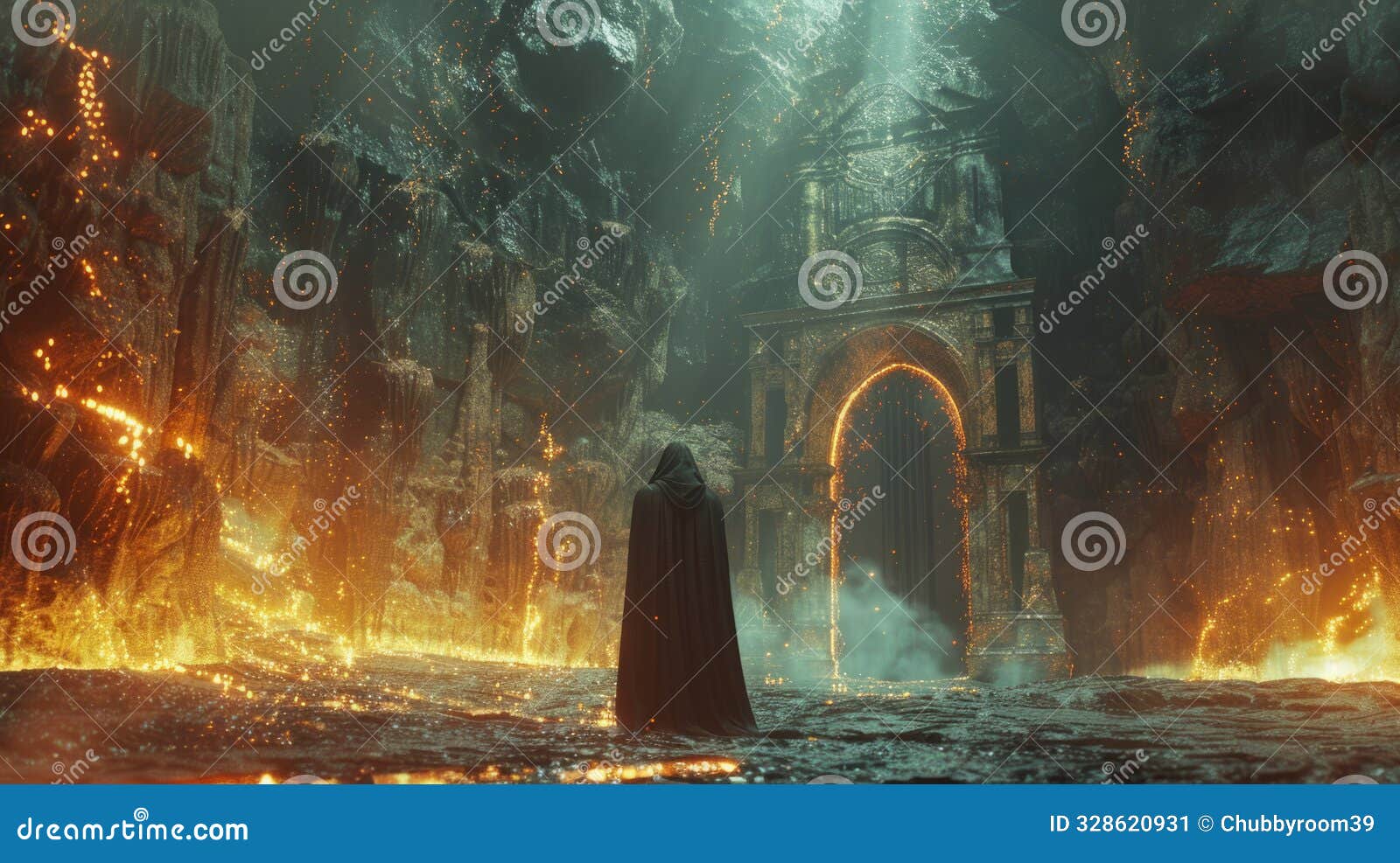 The Last Dragon Keeper Stands in a Mystical Cavern Lit by Dragon Fire ...