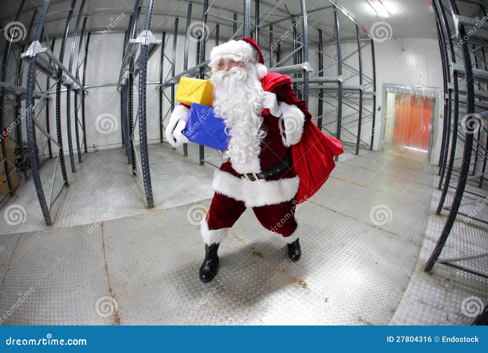 Last Minute Santa Claus Leaving Empty Storehouse Stock Photo - Image of ...