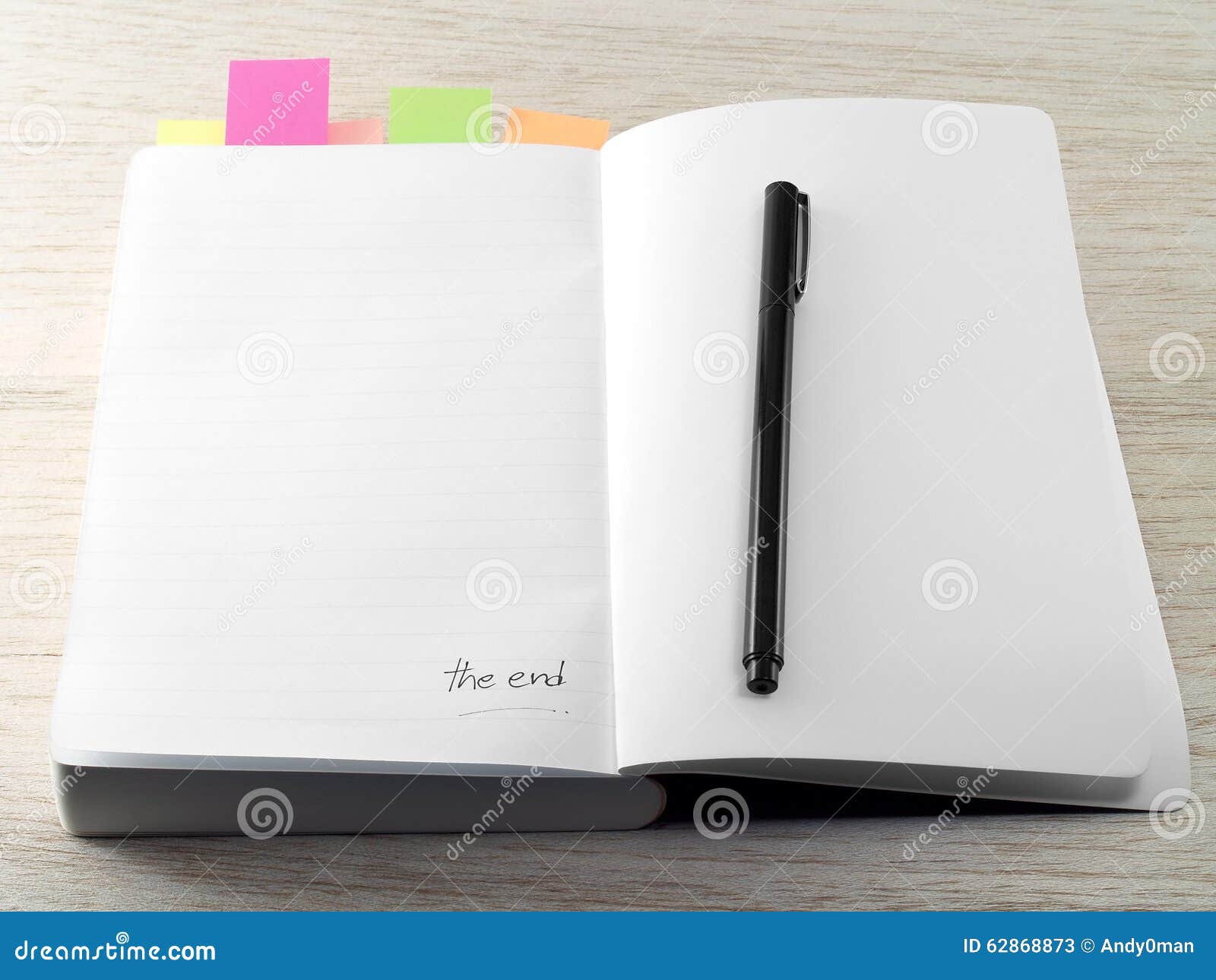 Last Page of Diary with Colorful Sticky Note and Pen on Wooden Desk Top ...