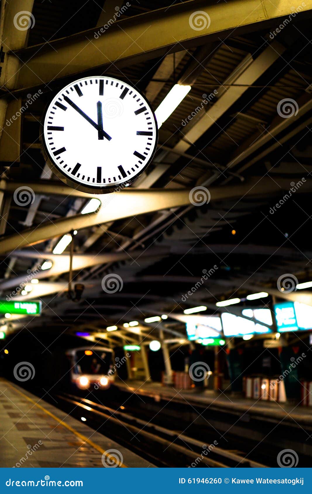 Train Platform with Clock at almost Midnight, Time or Transportation ...
