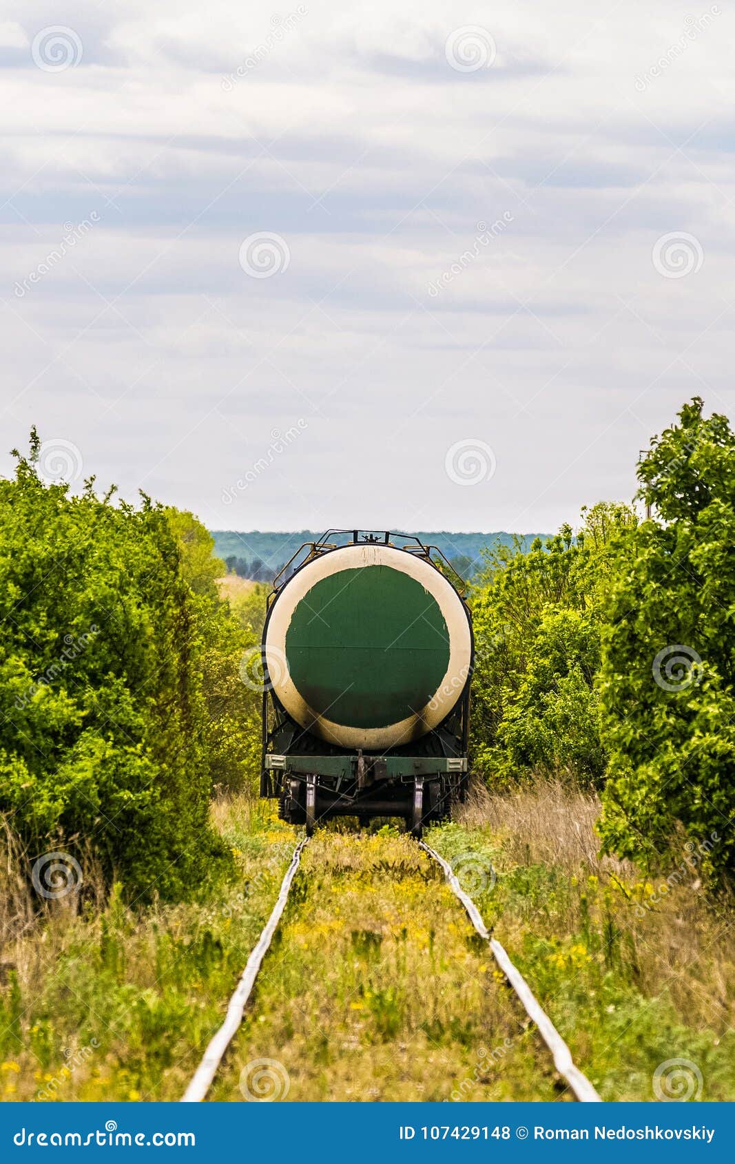 Last Wagon Cistern On A Single Track Railroad Stock Photo ...