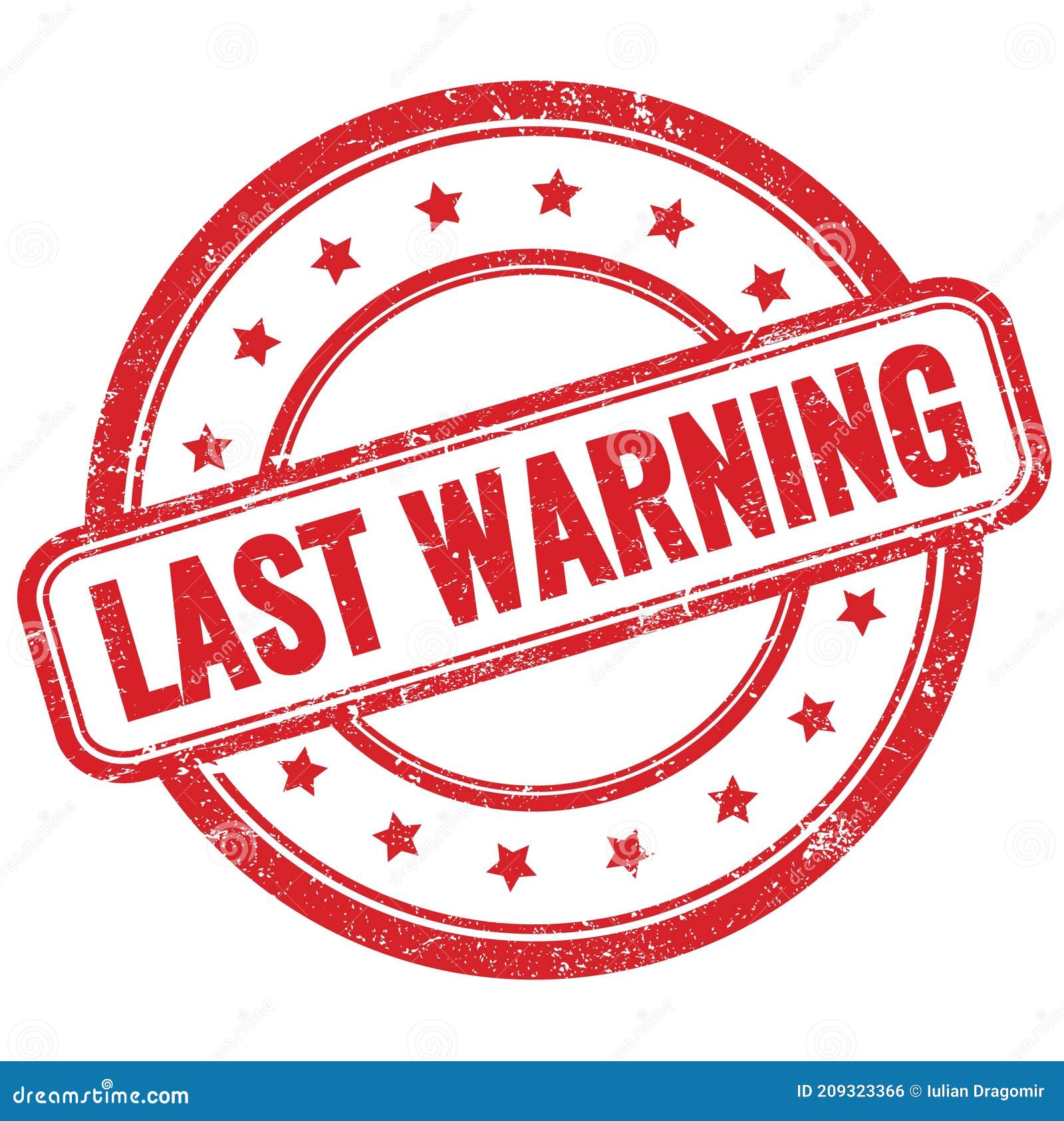 LAST WARNING Text on Red Grungy Round Rubber Stamp Stock Illustration ...