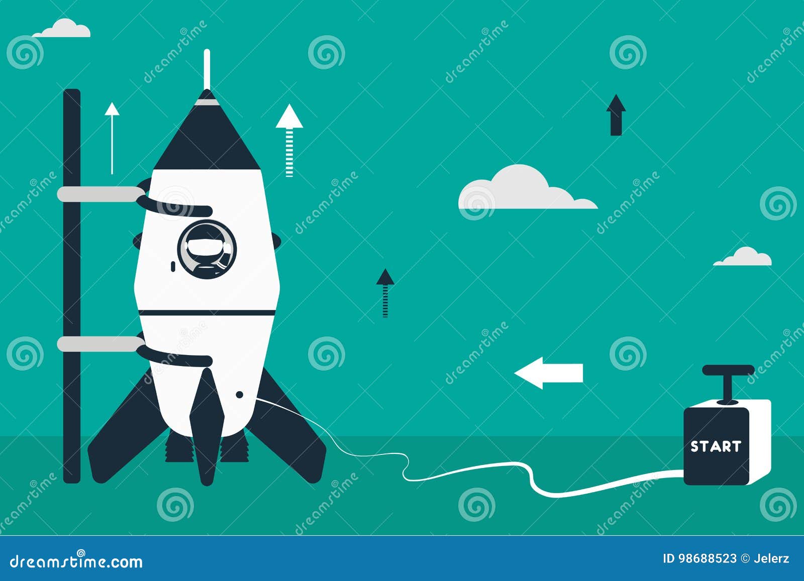 Lat Design Illustration with Rocket, Stick Astronaut Figures and ...
