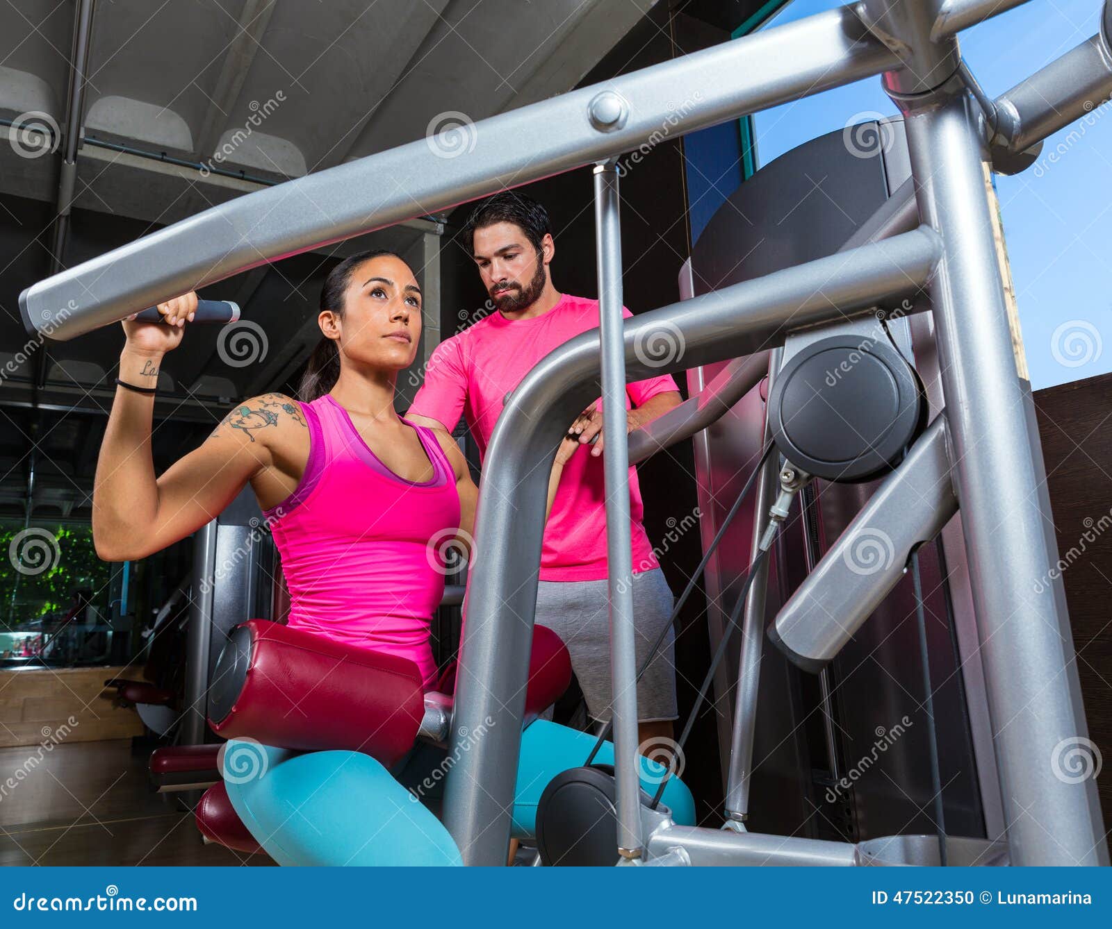 Lat Pulldown Machine Woman Workout At Gym Stock Photo | CartoonDealer ...