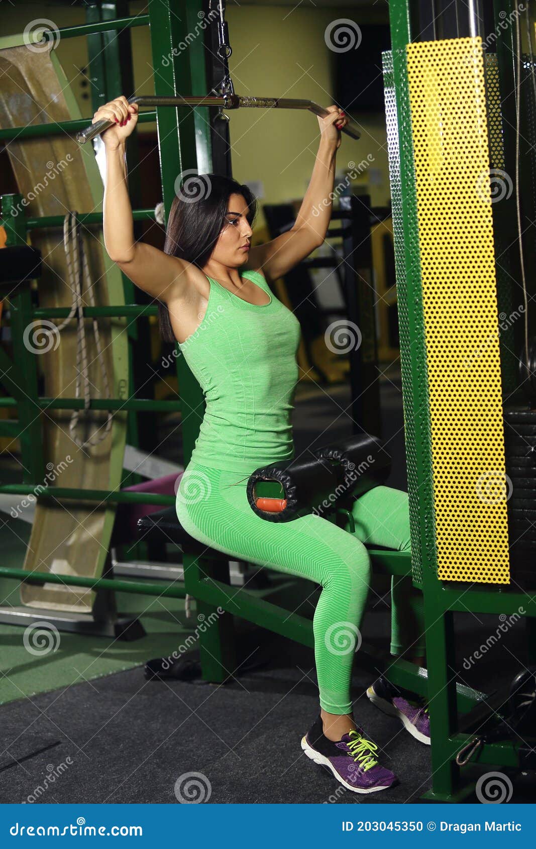 Lat Pulldown Machine Woman Workout at Gym Stock Photo - Image of lift ...