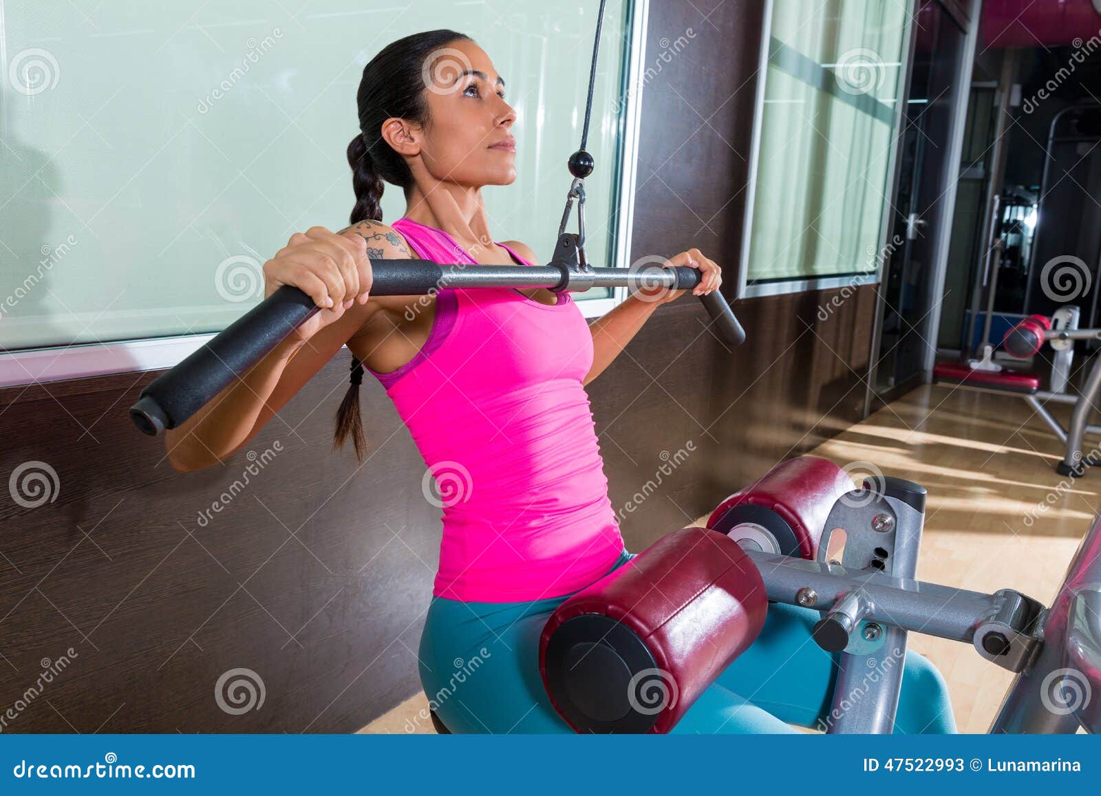 Lat Pulldown Machine Woman Workout at Gym Stock Image - Image of ...