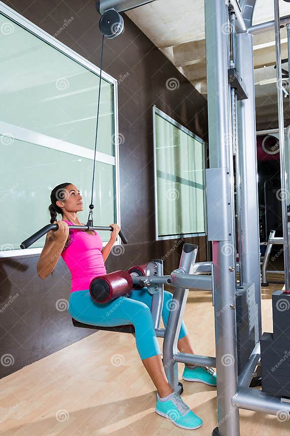 Lat Pulldown Machine Woman Workout at Gym Stock Photo - Image of adult ...